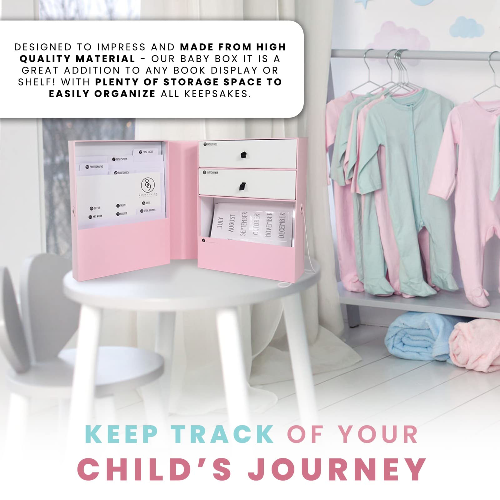 EightyNine Design Baby Keepsake Box, Baby Girl Memory Box for Keepsakes, including Paper Files and Stickers, perfect baby gift