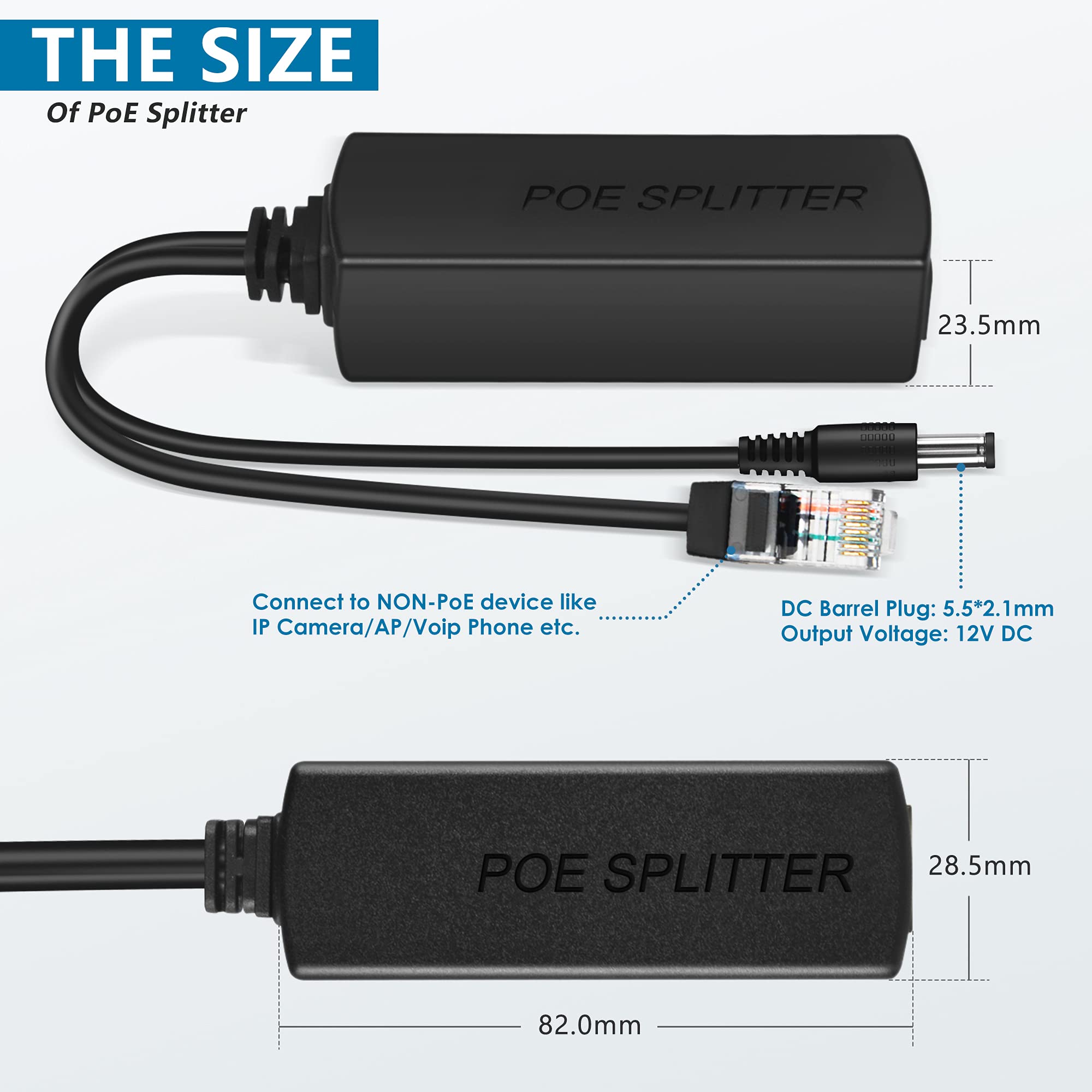 PwrON Active POE Splitter Adapter, 48V to 12V, IEEE 802.3af Compliant, 10/100Mbps up to 100 Meters for Surveillance Camera, Wireless Access Point and VoIP Phone