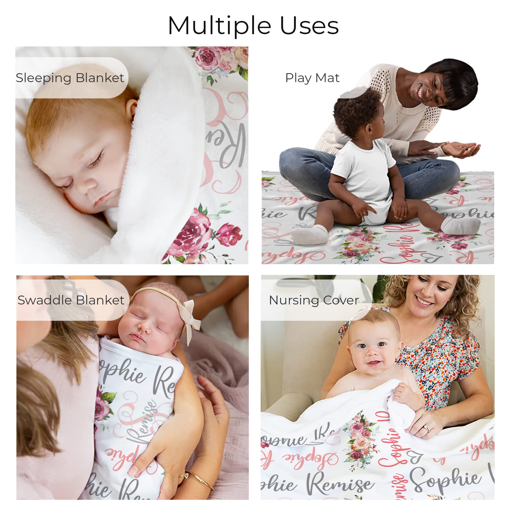 MDPrints Customized Baby Blanket for Girls, Custom Baby Blankets for Girls with Name, Personalized Baby Gifts (Monogram HA63)