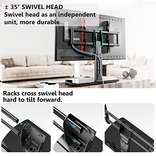 FITUEYES Universal TV Stand, Swivel TV Table Stand for 32-65 70 75 Inch Flat Screen, Table Top TV Stand Base Replacement, Height Adjustable TV Mount Stand with Glass Base, Max Holds 88lbs