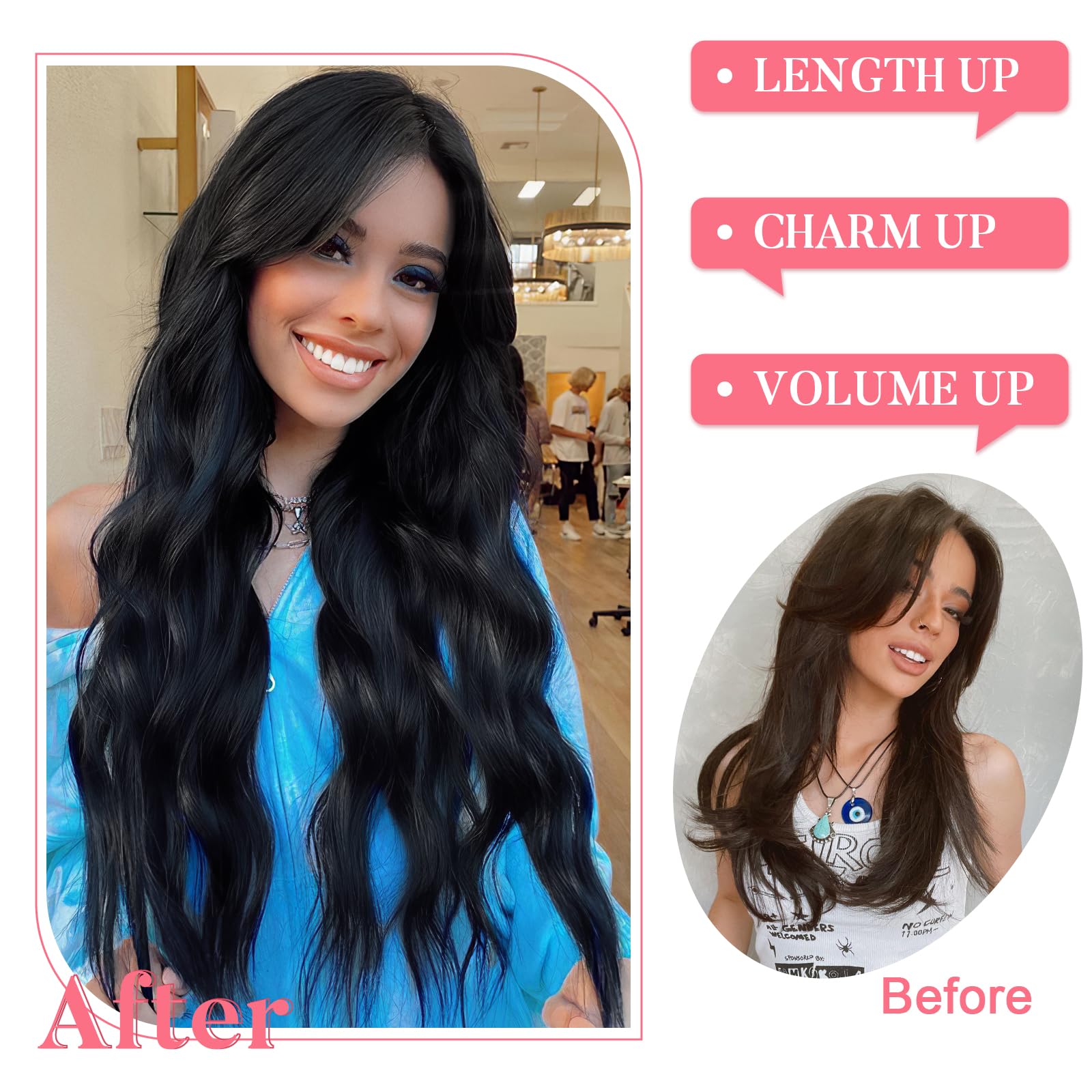 Vigorous Black Hair Extension for Women Natural Synthetic Clip in Hair Extensions 4PCS Thick Hairpieces Double Weft