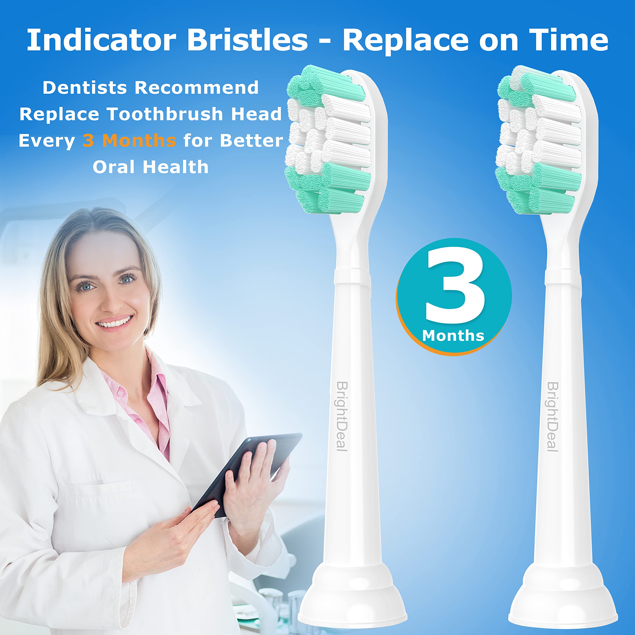 BrightDeal Replacement Toothbrush Heads for Philips Sonicare ProtectiveClean 4100 5100 6100 DailyClean DiamondClean EasyClean PowerUp Plaque Control Gum Health C2 G2 HX6817/01 HX6857/11 White, 4 Pack
