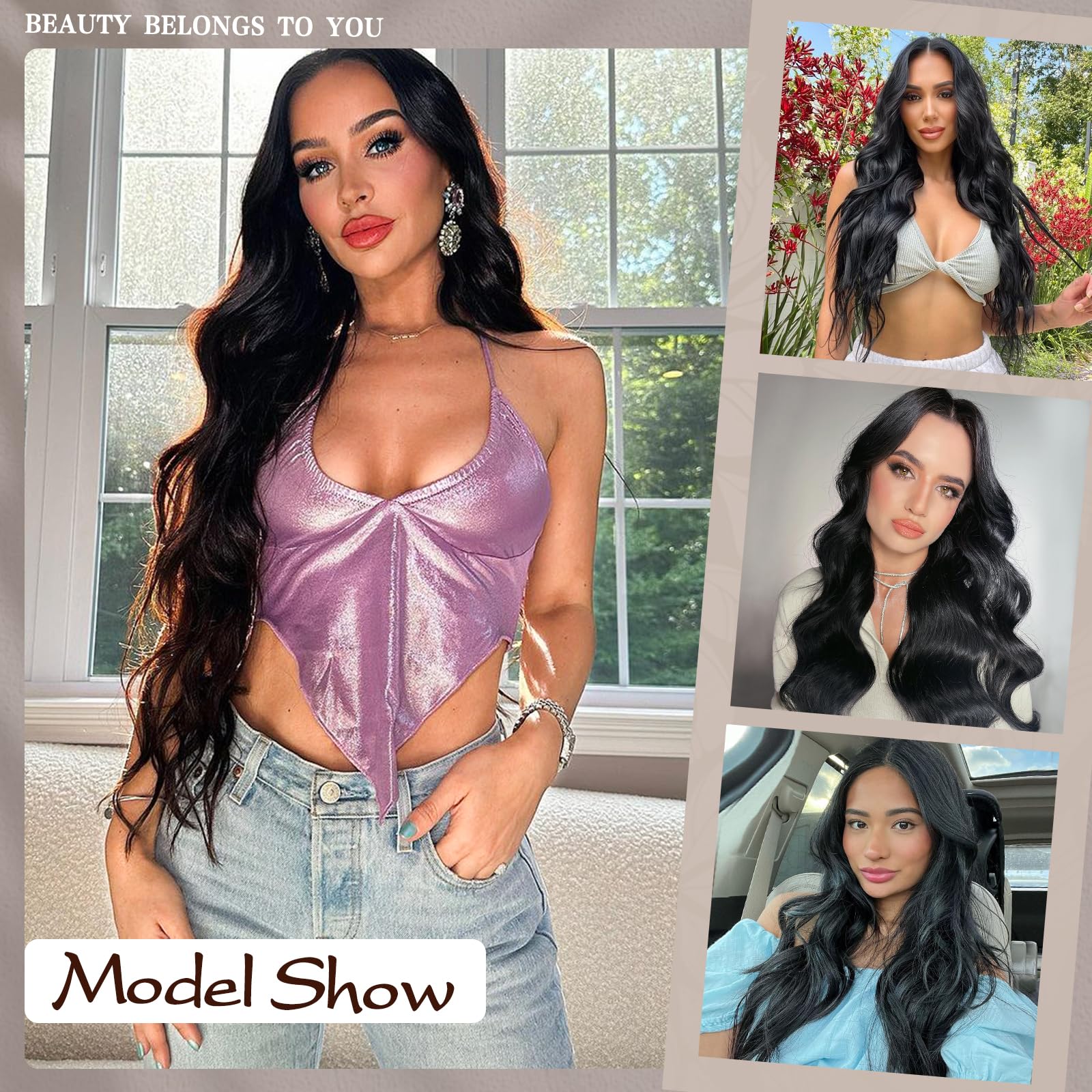 Vigorous Black Hair Extension for Women Natural Synthetic Clip in Hair Extensions 4PCS Thick Hairpieces Double Weft