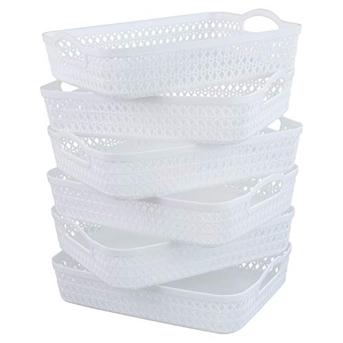 Saedy White A4 Paper Storage Baskets, Plastic Organizer Basket Tray, Set of 6