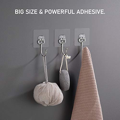 Large Adhesive Wall Hooks 22dl(max) Heavy Duty Wall Hooks for Hanging ,Waterproof and Rustproof,Bathroom Kitchen Transparent Reusable Self Adhesive Hooks,8Pack