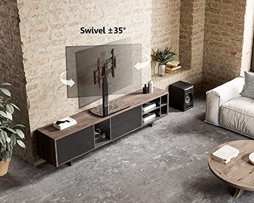FITUEYES Universal TV Stand, Swivel TV Table Stand for 32-65 70 75 Inch Flat Screen, Table Top TV Stand Base Replacement, Height Adjustable TV Mount Stand with Glass Base, Max Holds 88lbs
