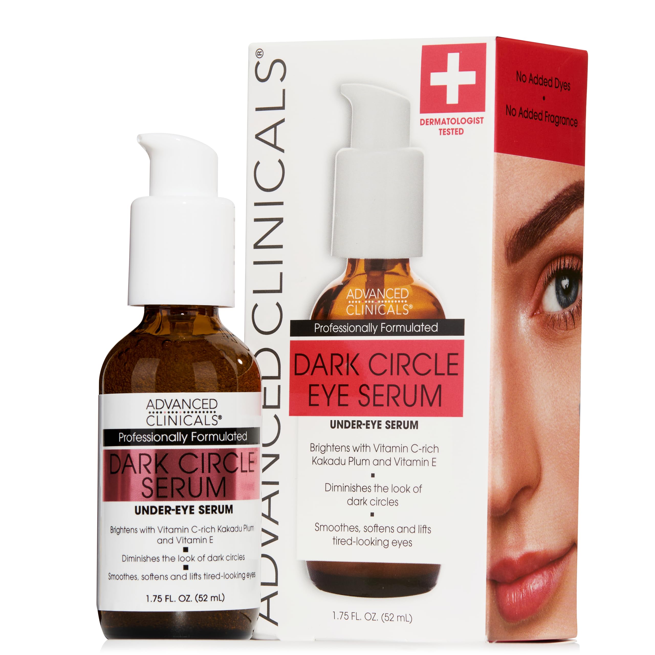 Advanced Clinicals Dark Circle Under Eye Serum Anti Aging Brightening Facial Treatment Targets Look Of Puffy Eyes, Crows Feet, & Sagging Skin W/Vitamin C, Hyaluronic Acid, & Ferulic Acid, 1.75 Fl Oz