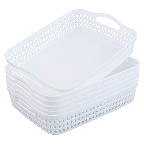 Saedy White A4 Paper Storage Baskets, Plastic Organizer Basket Tray, Set of 6