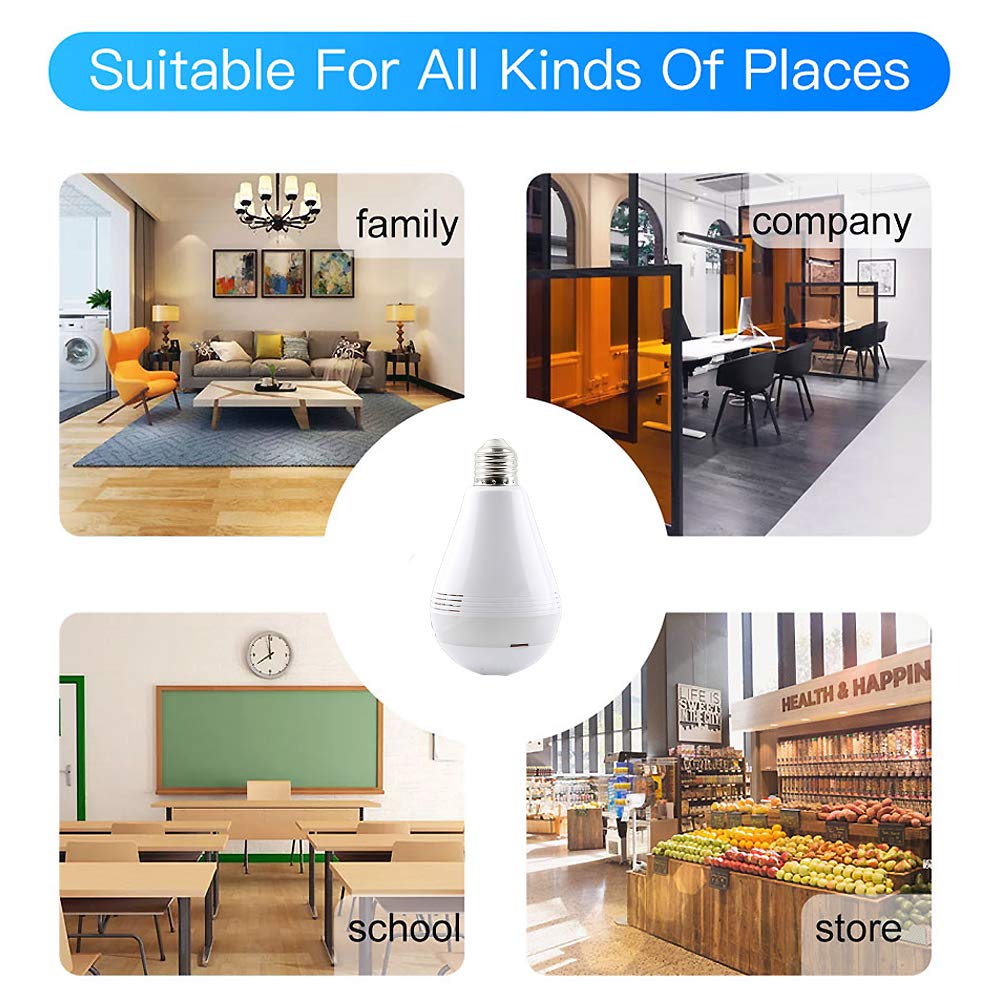 Light Bulb Camera Indoor, COSULAN 2.4G WiFi Floodlight Security Camera, 360 Degree Panoramic Surveillance Camera Lamp with Fisheye/Motion Detection/Night Vision/Cloud & SD Card Storage/Alert Events/A7
