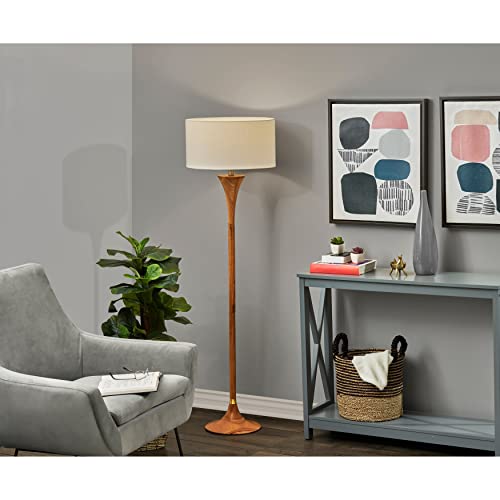Adesso 1601-12 Rebecca Floor Lamp Natural Rubberwood with Antique Brass Accent