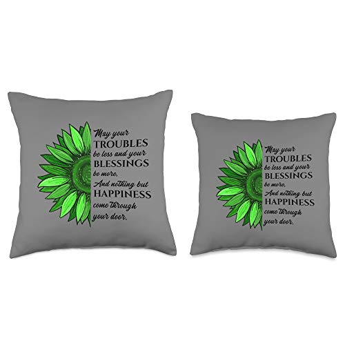 St. Patrick's Day, Irish Blessing Gifts & Apparel Women's Irish Blessing in Green Sunflower, St. Patricks Day Throw Pillow, 18x18, Multicolor