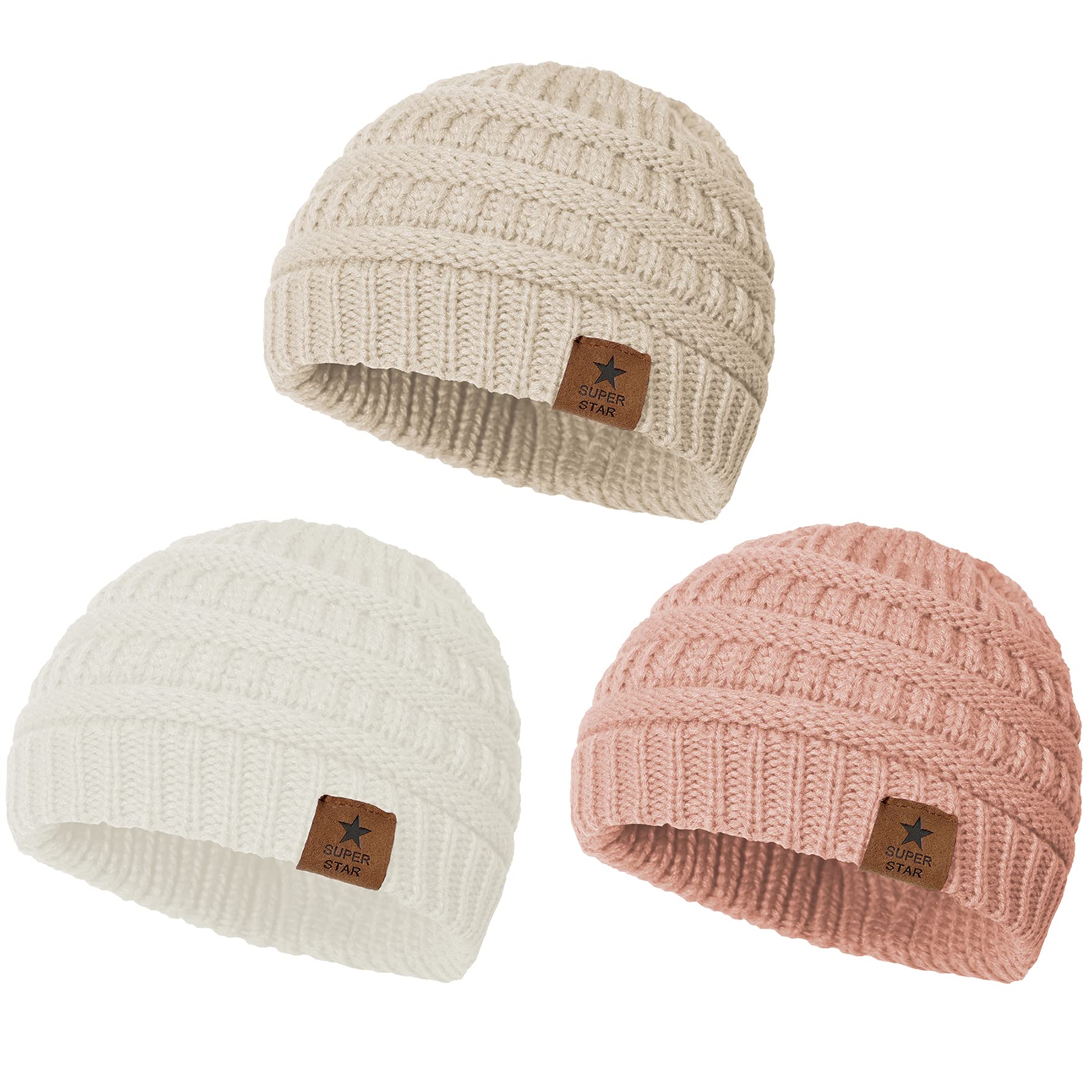 Zando Baby Beanies for Girls Winter Caps Warm Infant Toddler Children's Beanie Knit Hats B 3 Pack 2 One size
