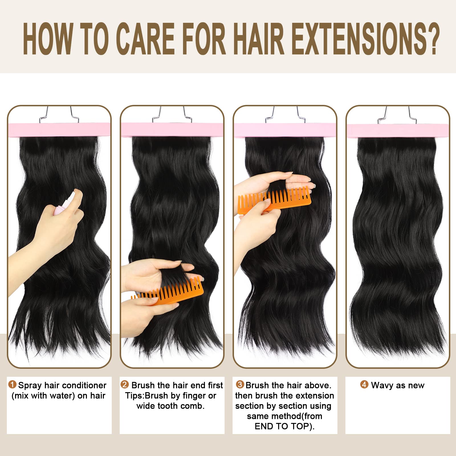 Vigorous Black Hair Extension for Women Natural Synthetic Clip in Hair Extensions 4PCS Thick Hairpieces Double Weft
