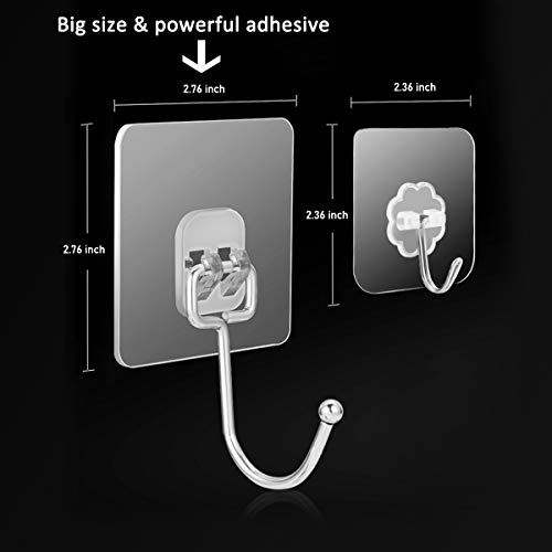 Large Adhesive Wall Hooks 22dl(max) Heavy Duty Wall Hooks for Hanging ,Waterproof and Rustproof,Bathroom Kitchen Transparent Reusable Self Adhesive Hooks,8Pack