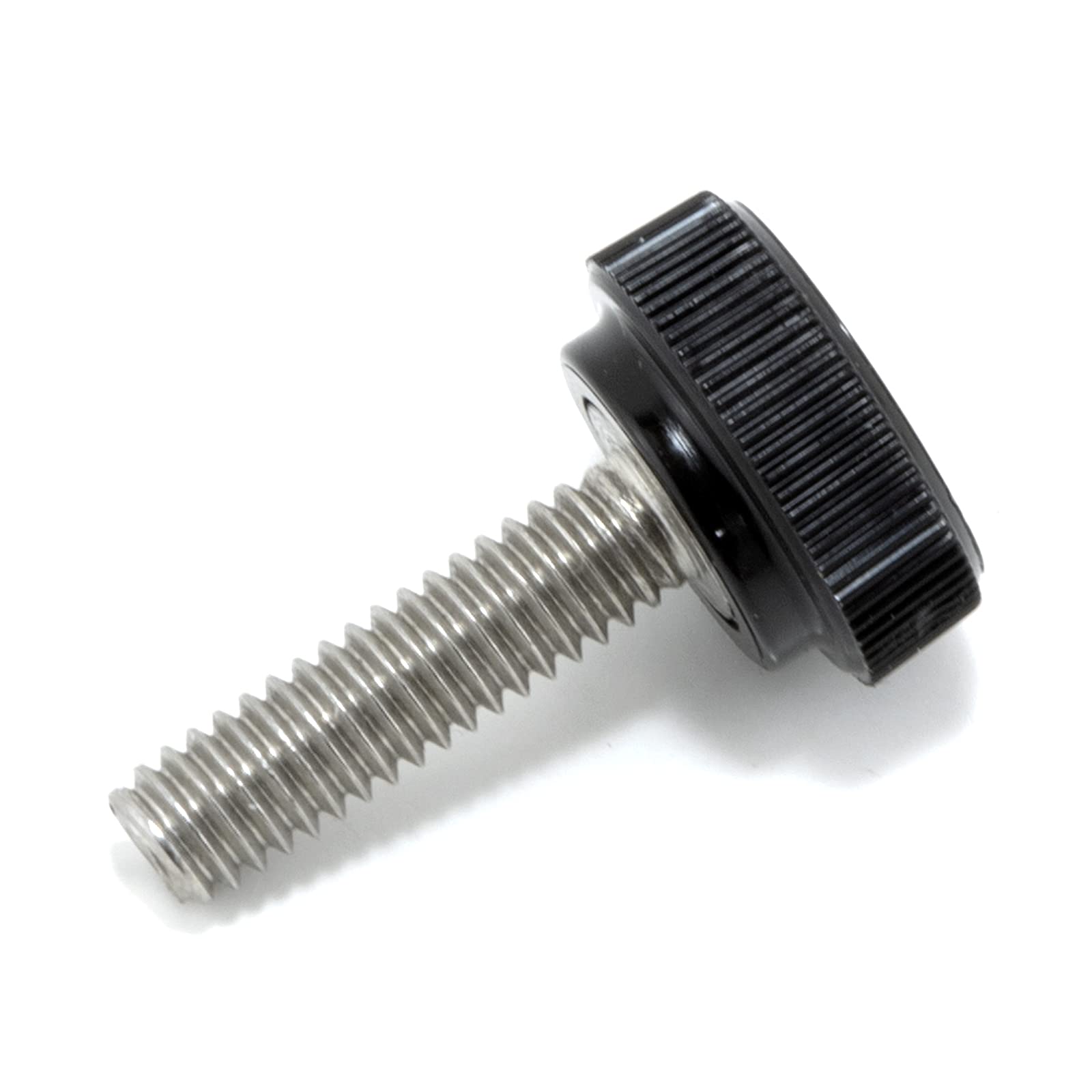 #8-32 x 5/8" Thumb Screw Stainless Steel - Black Knurled Round Plastic Knob - Standard/Coarse Thread Thumbscrew - Length: 0.625" - Proudly Built in USA - Package of (25)