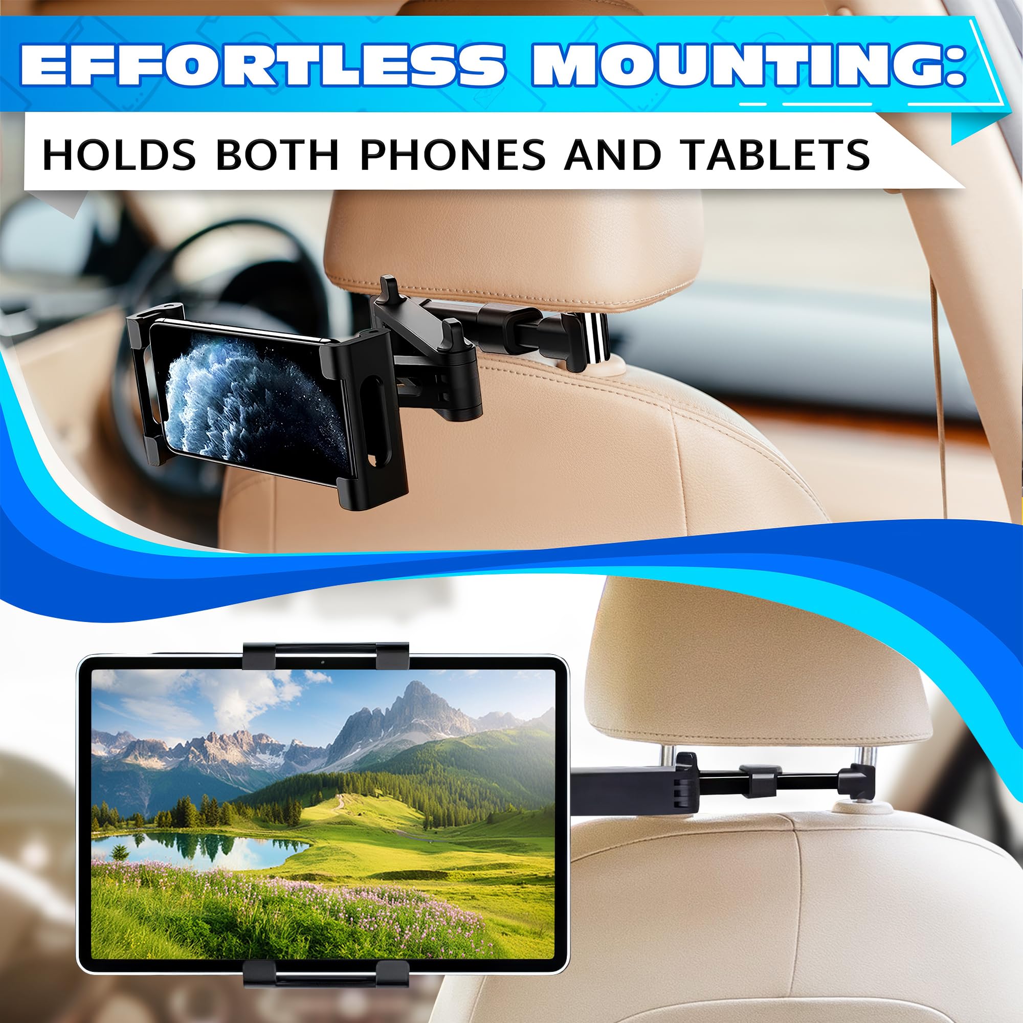 Adjustable Tablet Holder for Car Headrest 5.51-11" - Swivel Tablet Mount Car Headrest Tablet Holder Car Headrest Phone Holder Back Seat Phone Holder for Car Tablet Holder - Car Seat Phone Holder Mount