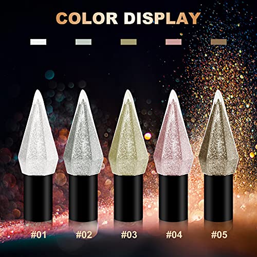 Erinde Liquid Glitter Eyeliner Colorful Set - 5 Colors Metallic Shimmer Silver White Gold Diamond Eye Liner, Long Lasting Glow Eyeliner Eye Shadow, Glittering Eyeliner Korean Makeup Make Eyes Sparkle