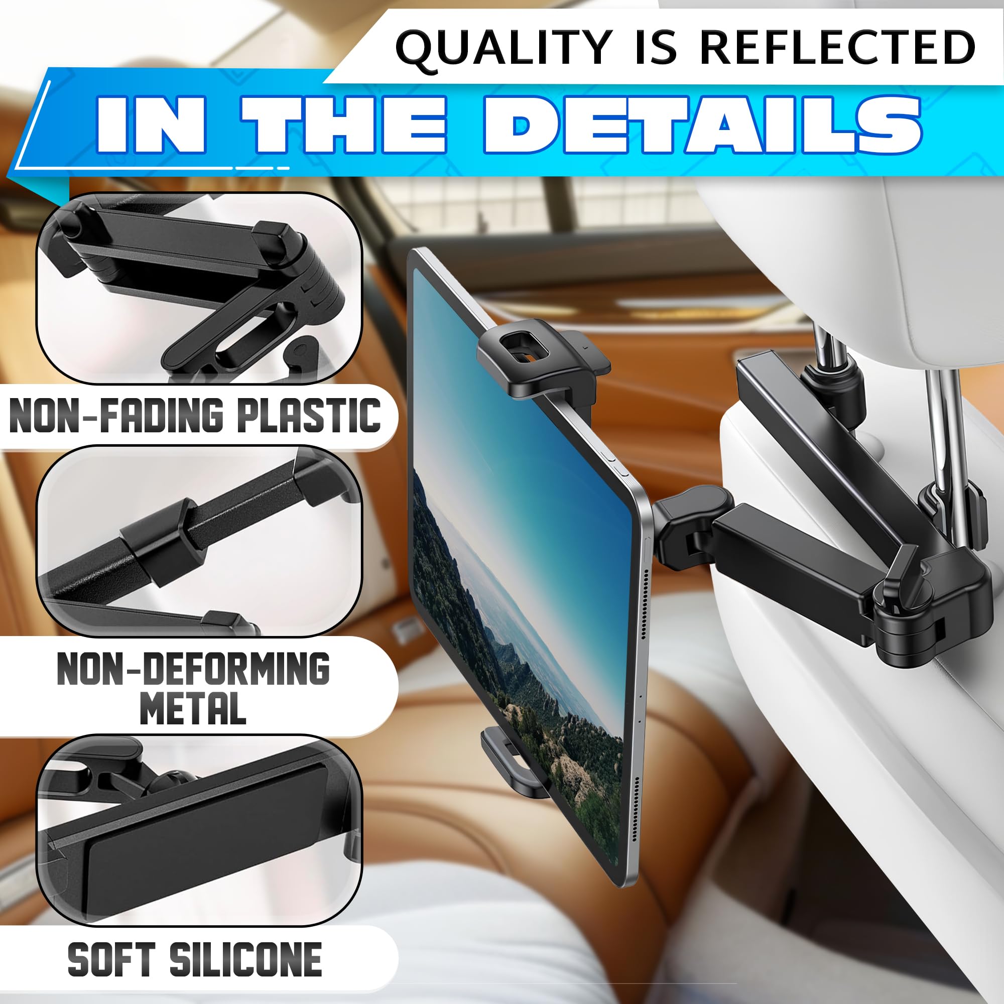 Adjustable Tablet Holder for Car Headrest 5.51-11" - Swivel Tablet Mount Car Headrest Tablet Holder Car Headrest Phone Holder Back Seat Phone Holder for Car Tablet Holder - Car Seat Phone Holder Mount