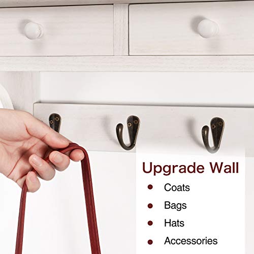 Emfogo Coat Hooks Wall Mounted, Rustic Wood Coat Rack Wall Mount Shelf with Hooks, Farmhouse Wall Coat Rack with Shelf & Vintage Coat Hook for Entryway, Mudroom, Bedroom, Kitchen, Bathroom (White)