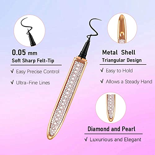 CRINSLY 2022 Upgraded Black Eyelash Glue Pen Self-Adhesive 2 in 1 Eyeliner for Normal False Lashes Long-Lasting Eye Liner for Sensitive Eyes Quick Drying Waterproof Strong Hold Latex-Free Eye Makeup