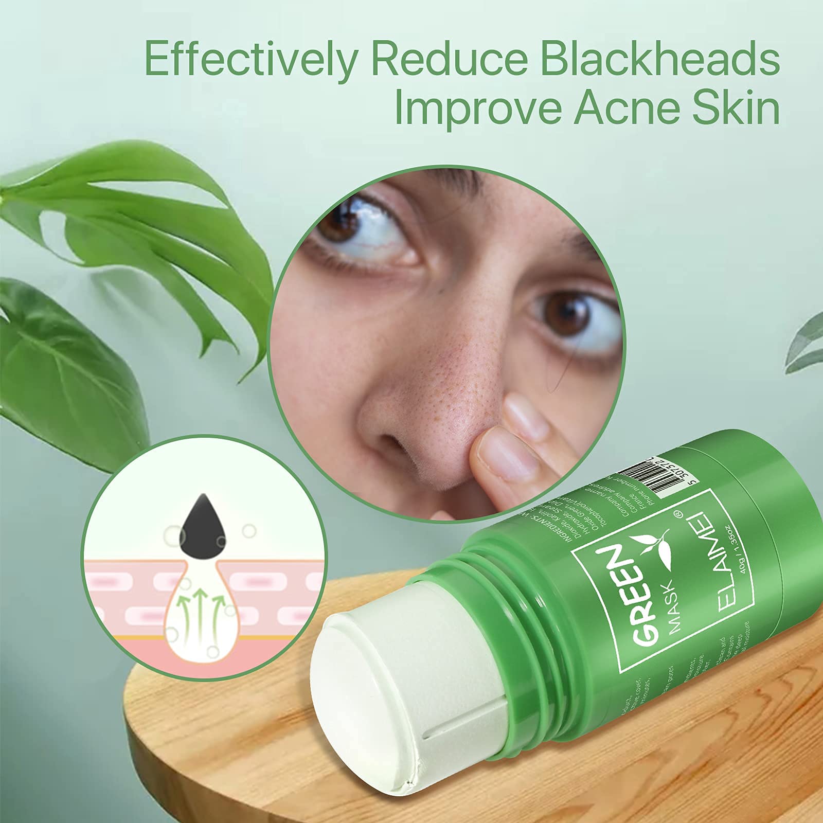 moulis Green Tea Mask Purifying Clay Stick, 2 Pack Stick Blackhead Remover, Face Moisturizing, Oil Control, Deep Pore Cleaning for All Kind Skin Type Women Men 1.25 Ounce (Pack of 2)