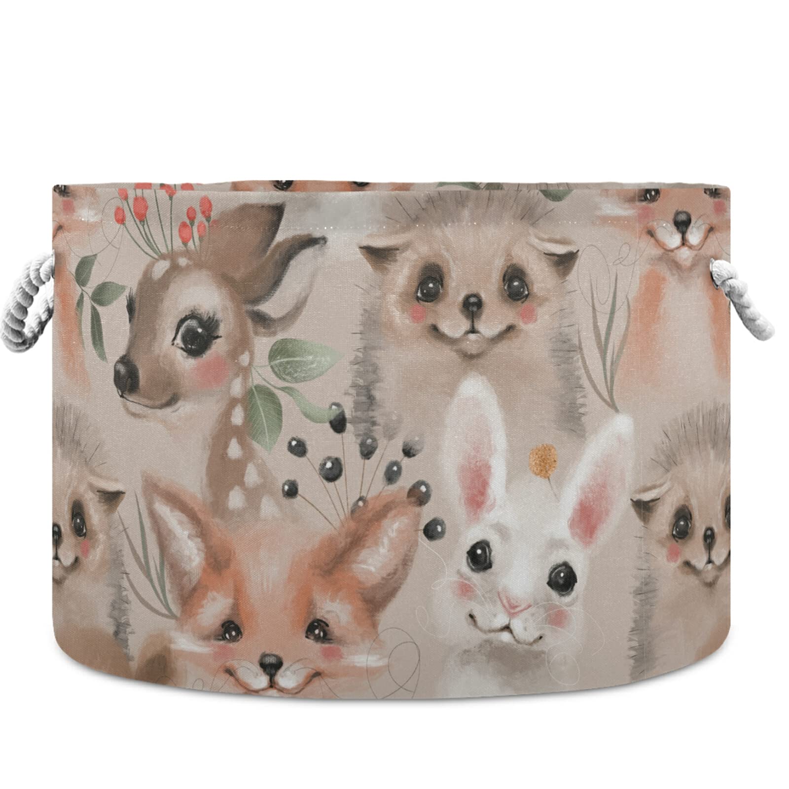 visesunny Deer Bunny Hedgehog Bear Fox Laundry Baskets Fabric Storage Bin Storage Box Collapsible Storage Basket Toy Clothes Shelves Basket for Bathroom,Bedroom,Nursery,Closet,Office
