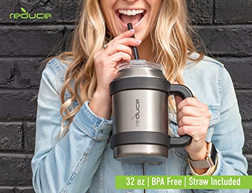 Reduce 32 oz Mug Tumbler, Stainless Steel with Handle - Keeps Drinks Cold up to 30 Hours - Sweat Proof, Dishwasher Safe, BPA Free - Pink Cotton, Opaque Gloss