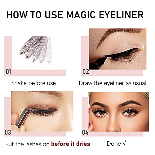 CRINSLY 2022 Upgraded Black Eyelash Glue Pen Self-Adhesive 2 in 1 Eyeliner for Normal False Lashes Long-Lasting Eye Liner for Sensitive Eyes Quick Drying Waterproof Strong Hold Latex-Free Eye Makeup