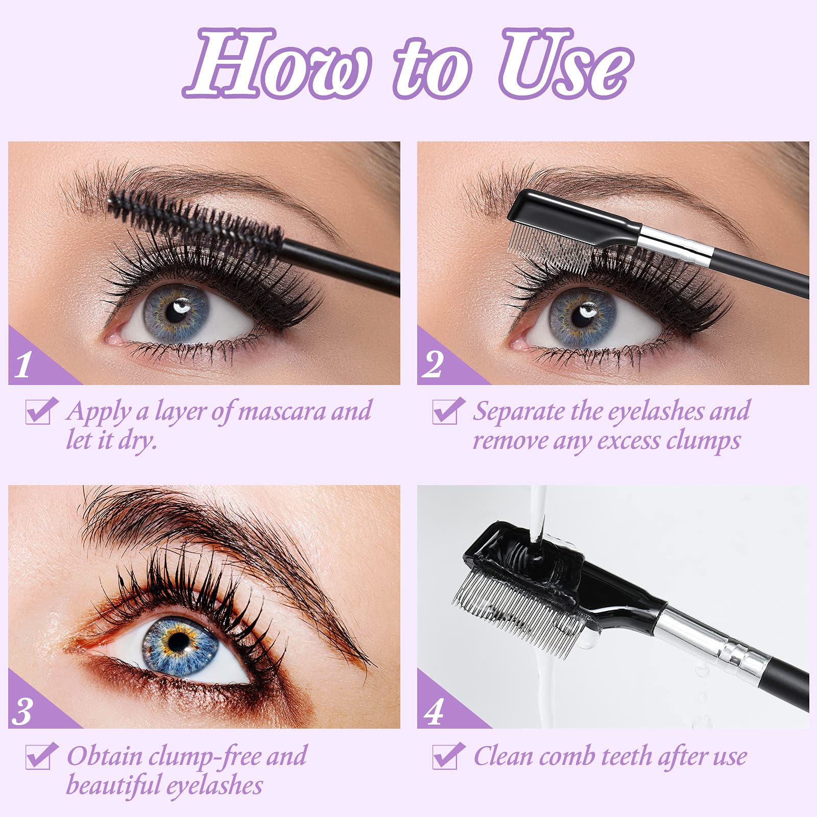 Metal Eyelash Brush 2 Pieces Grooming Eyelash Separator Mascara Metal Separated Lash Make up Brush Comb Cosmetic Separator Curler Eye Makeup Tool for Women
