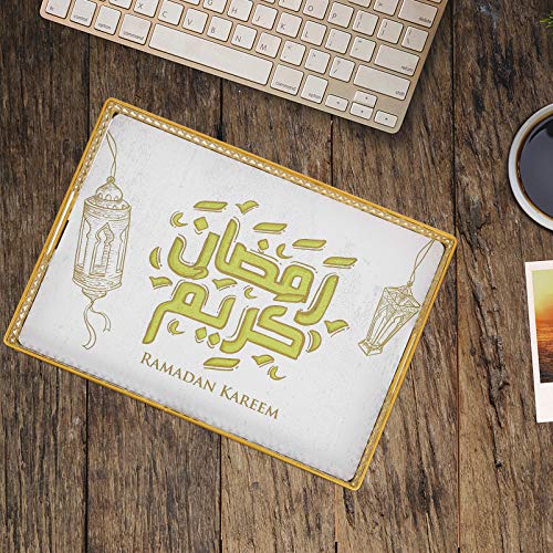 VALICLUD Golden Coffee Tea Serving Tray Eid Ramadan Food Tray Muslim Islam Mubarak Snake Plate Mubarak Dessert Plate Ramadan Mubarak Eid Decor Tray for Home Party Food Serving Dish