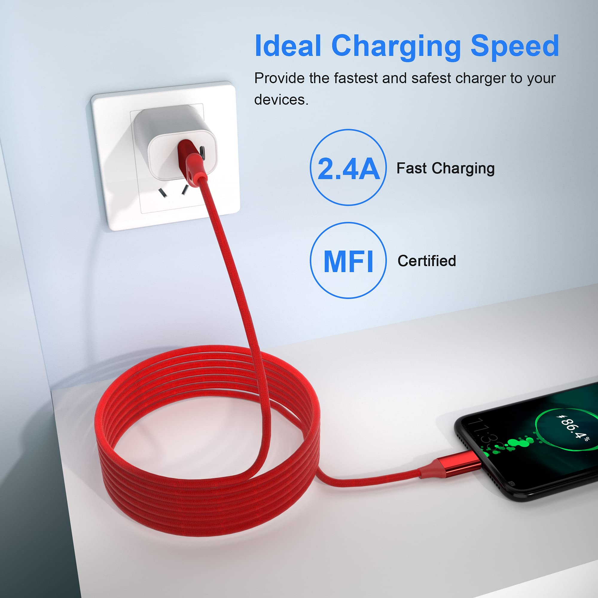 iPhone Charger 26FT/8M [Apple MFi Certified] Lightning Cable Extra Long iPhone Charging Cord Nylon Braided Fast Apple Charger Cable 2.4A for iPhone 13 12 11 Pro X XS Max XR/8 Plus/7 Plus/6/6s Plus/5s