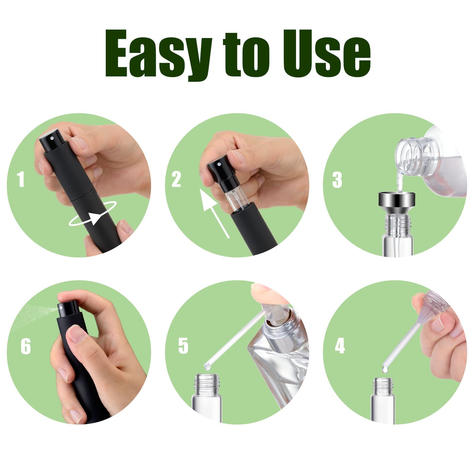 KOIBITO 8ml/5PCS Portable Mini Perfume Atomizer Bottles, Empty Refillable Mini Size Cologne Spray Bottle, Pocket Travel Perfume Sample Bottles
