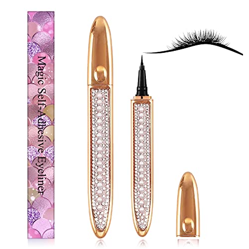 CRINSLY 2022 Upgraded Black Eyelash Glue Pen Self-Adhesive 2 in 1 Eyeliner for Normal False Lashes Long-Lasting Eye Liner for Sensitive Eyes Quick Drying Waterproof Strong Hold Latex-Free Eye Makeup