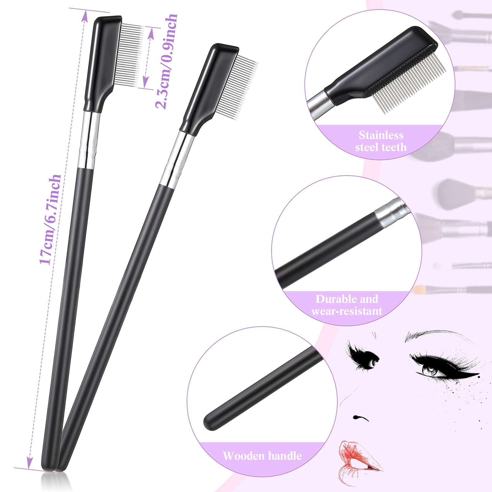Metal Eyelash Brush 2 Pieces Grooming Eyelash Separator Mascara Metal Separated Lash Make up Brush Comb Cosmetic Separator Curler Eye Makeup Tool for Women