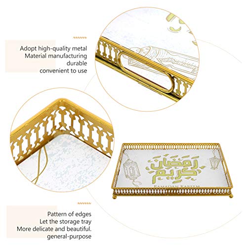 VALICLUD Golden Coffee Tea Serving Tray Eid Ramadan Food Tray Muslim Islam Mubarak Snake Plate Mubarak Dessert Plate Ramadan Mubarak Eid Decor Tray for Home Party Food Serving Dish