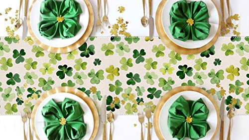 St. Patrick's Day Table Runner, Spring Green Shamrock Table Runners for Kitchen Dining Coffee or Indoor and Outdoor Home Parties Decor 13 x 72 Inches