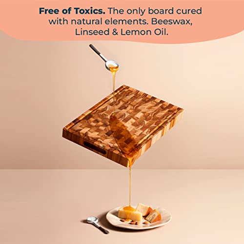 End Grain Butcher Block Cutting Board [2" Thick] Made of Teak Wood and Conditioned with Beeswax, Linseed & Lemon Oil. 17" x 11" by Ziruma