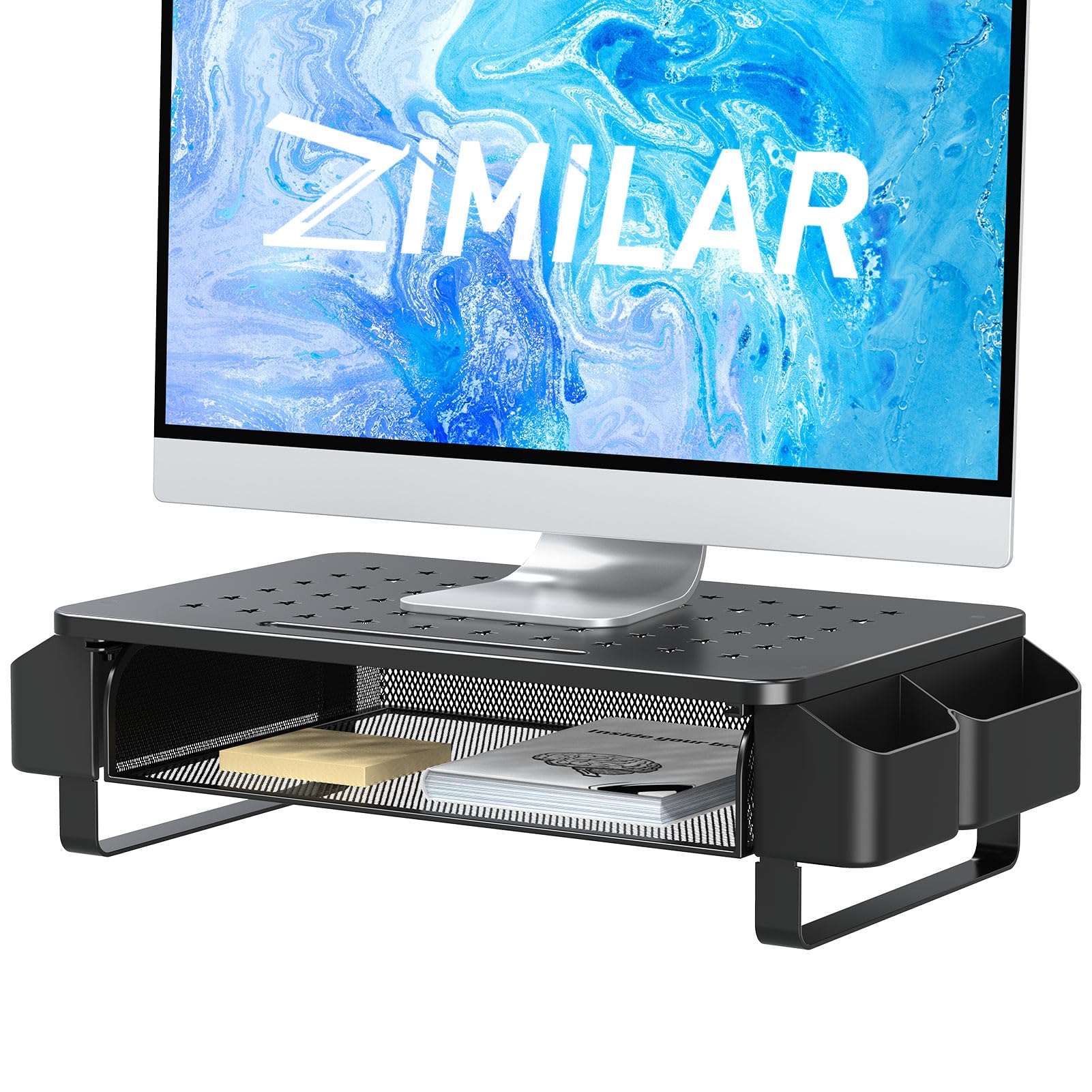 Zimilar Monitor Stand Riser with Drawer, Monitor Riser with Side Storage Pockets for Desk, Metal Monitor Stand for Laptop, PC Screen, Printer, iMac, Computer Monitor Stand for Home Office