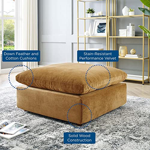 Modway Commix Down-Filled Overstuffed Performance Velvet Sectional Sofa Ottoman in Cognac