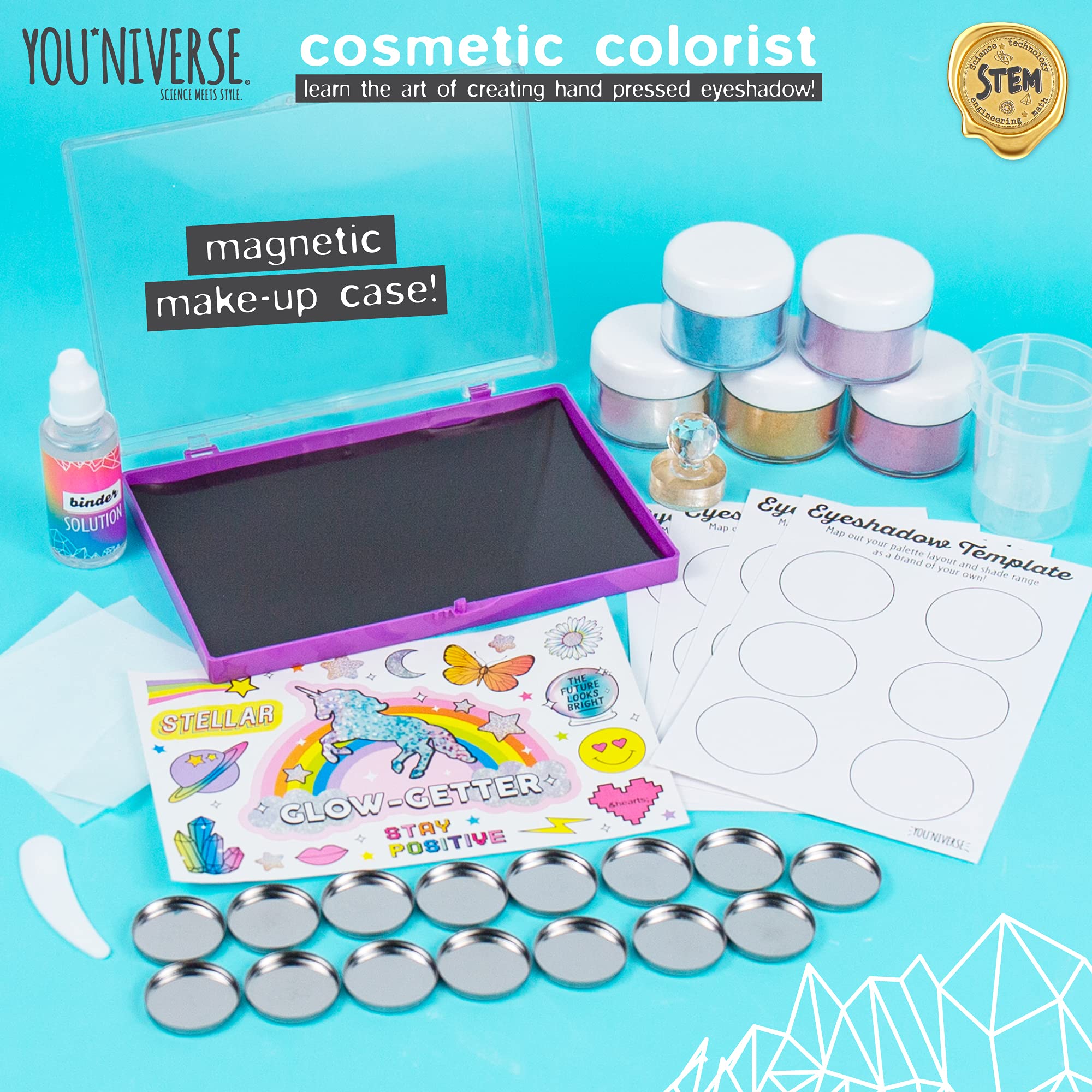 You*Niverse Cosmetic Colorist by Horizon Group USA: Create 15 Hand Pressed Eyeshadows, STEAM Kit, Includes Magnetic Palette, Colorful Pigments, Tamper Tool & More, Multi
