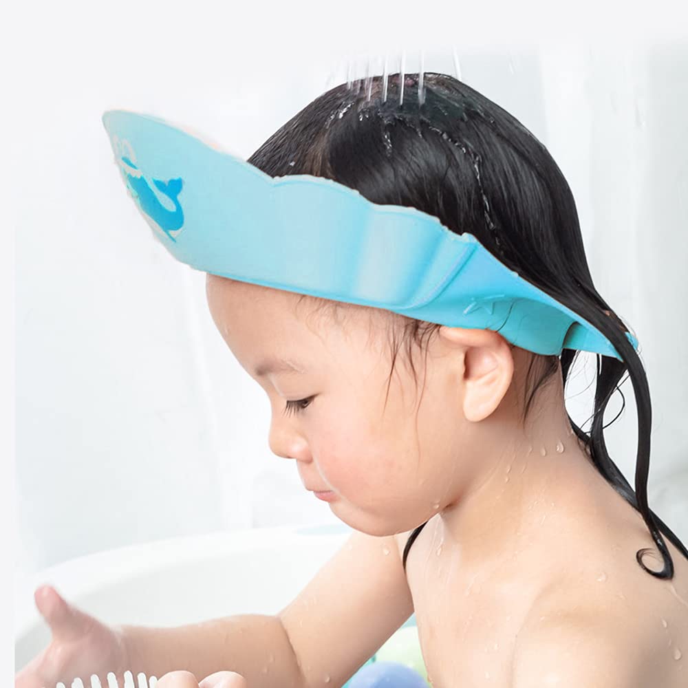 BORNINX Baby Shower Cap Silicone Bathing Hat Hair Washing Hat Waterproof Shampoo hat .Adjustable Shower Cap for Toddler Children(Seawater Blue,Head Circumference 15-24inch)
