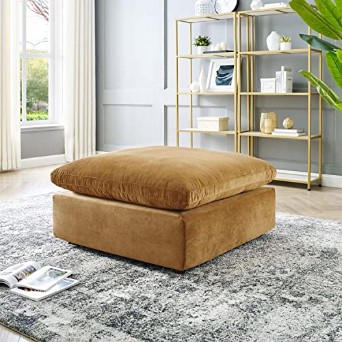 Modway Commix Down-Filled Overstuffed Performance Velvet Sectional Sofa Ottoman in Cognac