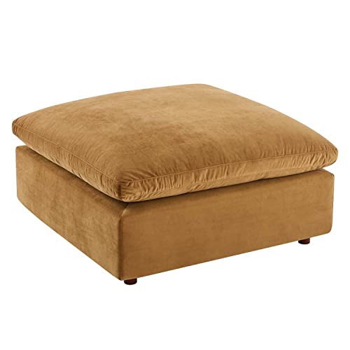 Modway Commix Down-Filled Overstuffed Performance Velvet Sectional Sofa Ottoman in Cognac