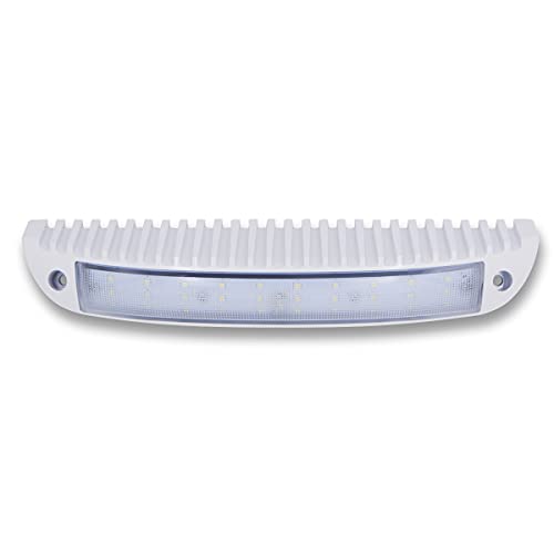 Raycharm 12.2" RV & Boat Low-Profile LED Porch Light Fixture, 40° Down Angle Focused Flood Beam, 6000K Cool-White Super Bright, High Light-Output Low Ampere, Wateproof White Finish, 12V/24V, 1-Pack