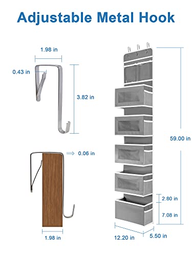 JARLINK 2 Pack 6-Shelf Over Door Hanging Organizer, Wall Mount Storage for Bedroom or Kitchen, Clear Window and PVC Pocket for Storage Cosmetics, Stationery, Sundries, etc (Grey)