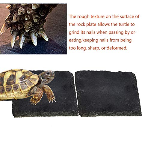 Reptile Basking Platform, Tortoise Feeding Dish, Rock Reptile Food Bowl with Feeding Tweezers Landscape Habitat Decor for Turtle Lizard Bearded Dragon Crested Gecko Snake (4 PCS)