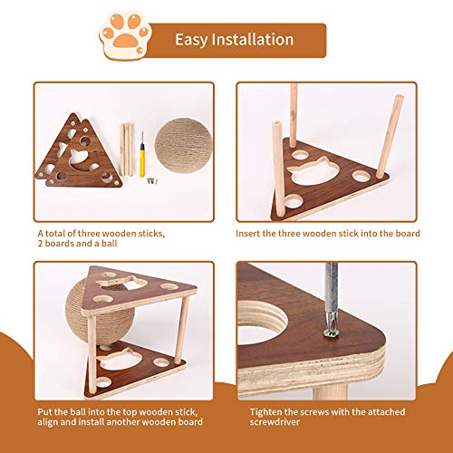 AGYM Cat Scratcher Toy, Natural Sisal Cat Scratching Ball, Cat Scratcher Toy with Ball, Scratching Ball for Cats and Kittens, Interactive Solid Wood Scratcher Pet Toy, Diameter 6.5 Inch