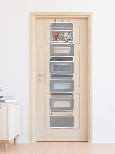 JARLINK 2 Pack 6-Shelf Over Door Hanging Organizer, Wall Mount Storage for Bedroom or Kitchen, Clear Window and PVC Pocket for Storage Cosmetics, Stationery, Sundries, etc (Grey)