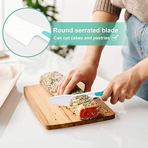 KUFUNG Kids Knife Set, 3 Piece Nylon Kitchen Baking Knife Set for Cooking and Cutting Fruits, Bread, Lettuce, Veggies Cake, Plastic Toddler Knife Set for Little Hands, Fun Safe Knife (Multicolor2, S)