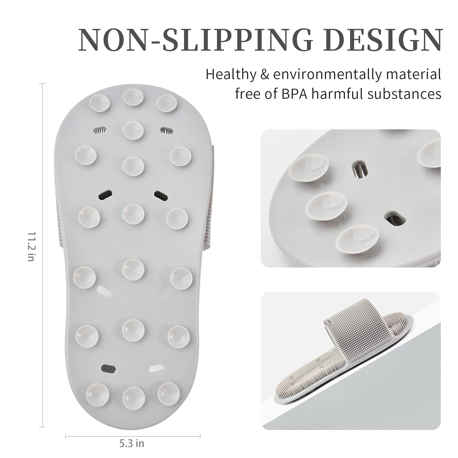 TATBOOMU Shower Foot Scrubber,Soft Silicone Bristles with Non-Slip Suction Cups - Cleans,Smooths,Exfoliates & Massages Your Feet Without Bending,Improve Circulation & Soothes Tired Feet (1PCS Gray)